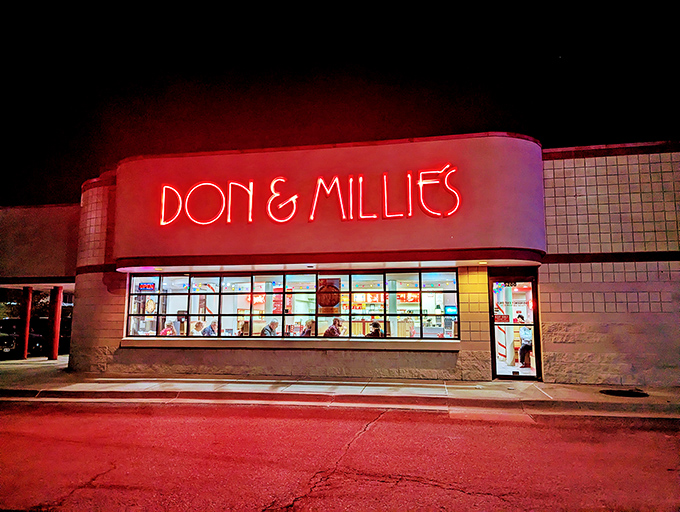 When the sun goes down, Don & Millie's lights up the night. Hot dog heaven with a side of neon glow!