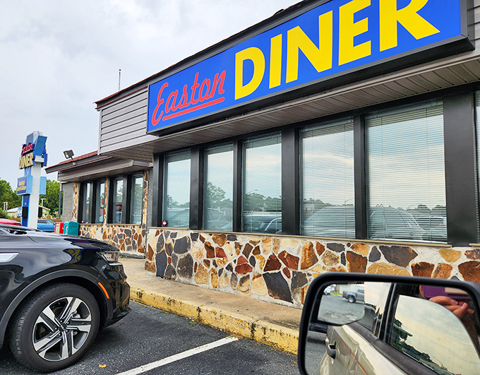 Large windows invite you to peek at the happy diners inside Easton Diner before you join their ranks.