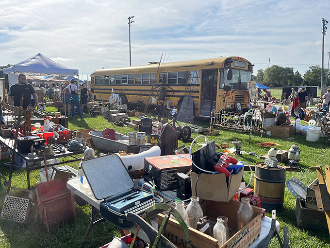 Serious collectors and Sunday browsers alike navigate this labyrinth of history, one treasure-filled table at a time.