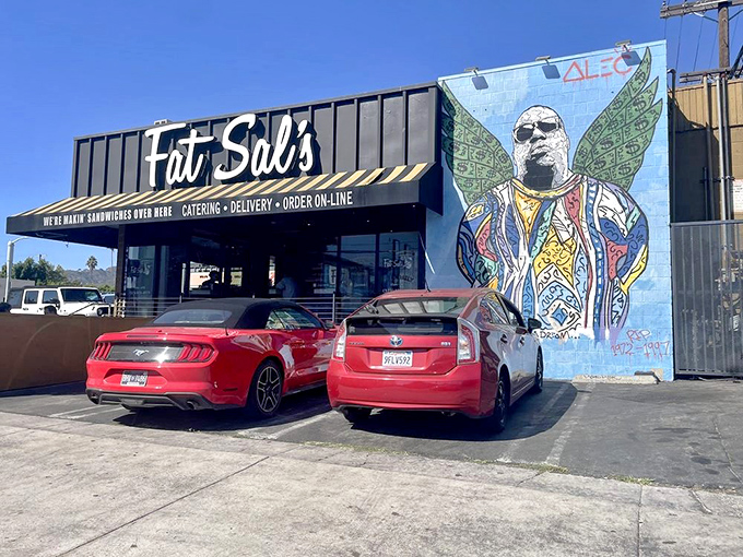 That vibrant mural tells you this isn't your average deli - expect bold flavors inside.