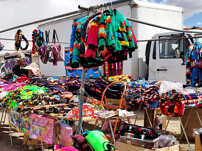 Vibrant colors and handmade treasures spread out under New Mexico's endless blue sky perfection.
