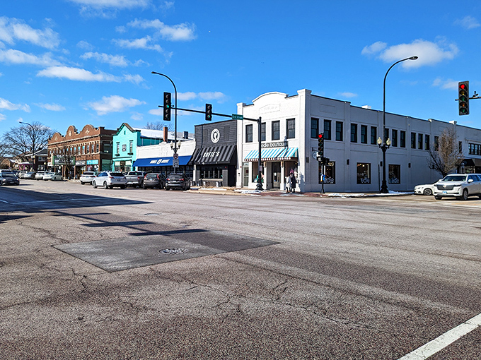 A rainbow of architecture under endless blue! Geneva's colorful buildings stand at attention like well-dressed soldiers guarding small-town treasures.