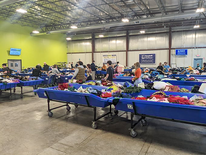 Blue bins as far as the eye can see&mdash;Goodwill's outlet is where the serious treasure hunters separate themselves from casual browsers.