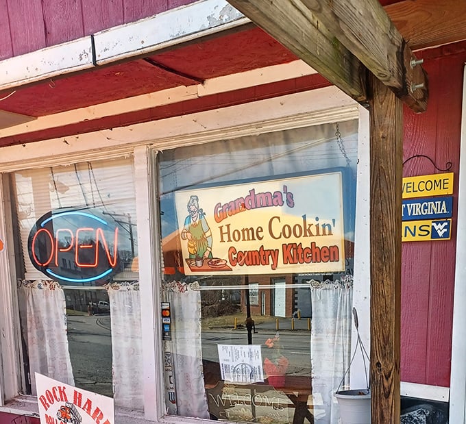 The "Open" sign glows like a promise – comfort food that tastes like childhood memories awaits inside.