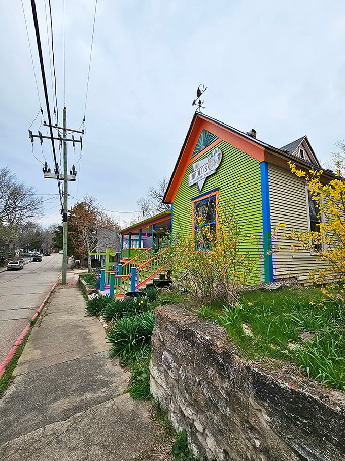 Harold's Diner (side view): "Those bright blue porch railings and yellow flowers create a color palette as vibrant as the food inside."