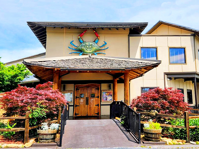 Harpoon Harry's (entrance): "Garden path to seafood heaven. Those Japanese maples frame the entrance to a crab paradise that feels worlds away from Tennessee."