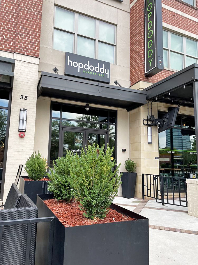 Contemporary elegance meets burger mastery in this bright, welcoming corner of suburban dining excellence.