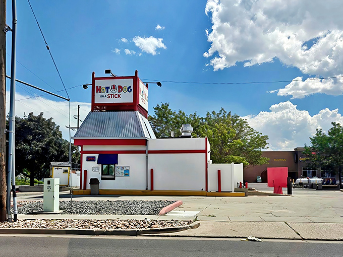 Hot Dog on a Stick's iconic signage is like a beacon for corn dog lovers everywhere.