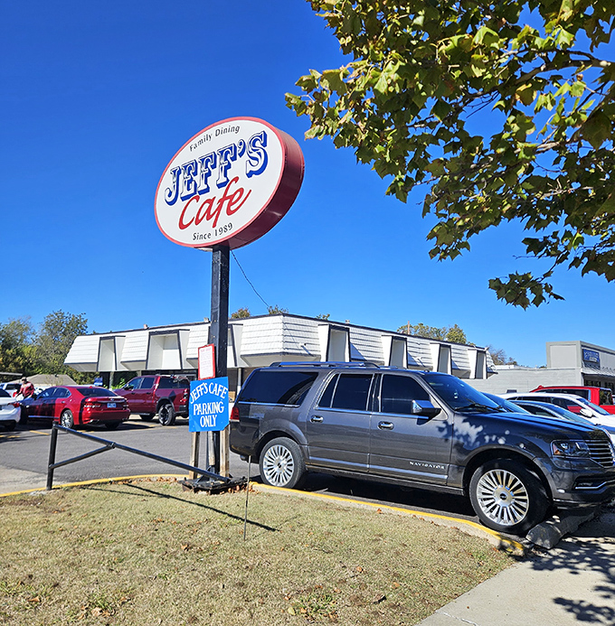 Jeff's Country Cafe's iconic sign has been guiding hungry Oklahomans to breakfast bliss since 1980.