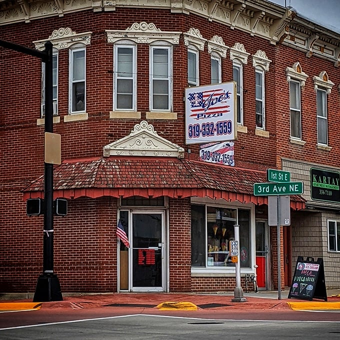 Classic brick, vintage details &ndash; Joe's Pizza looks like it belongs in a movie about hometown America. The star of the show? That pizza inside.