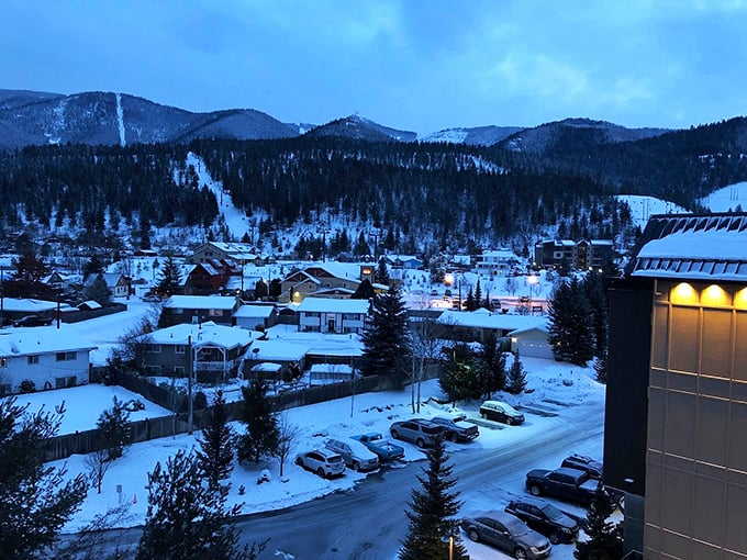 Winter transforms Kellogg into a snow globe village with ski runs practically in the backyard.