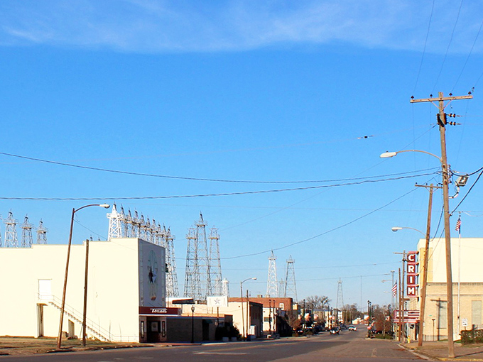 Kilgore's wide-open streets and clear blue skies offer a breath of fresh air from big city chaos. The power lines tell stories of a town that's connected but never rushed.