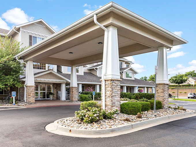 Elegant covered entry proves that affordable senior living doesn't mean sacrificing style or dignity.