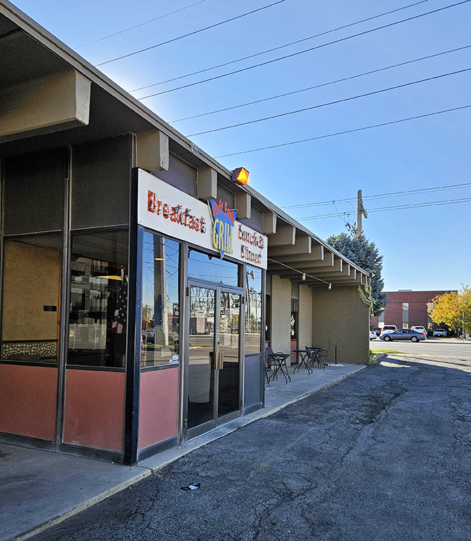 Morning light catches the Left Fork Grill's classic diner profile &ndash; a humble exterior that belies the extraordinary comfort food waiting inside.