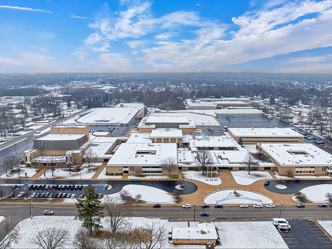 Classic Indiana architecture dusted with winter snow makes Marion feel timeless and beautifully enduring.