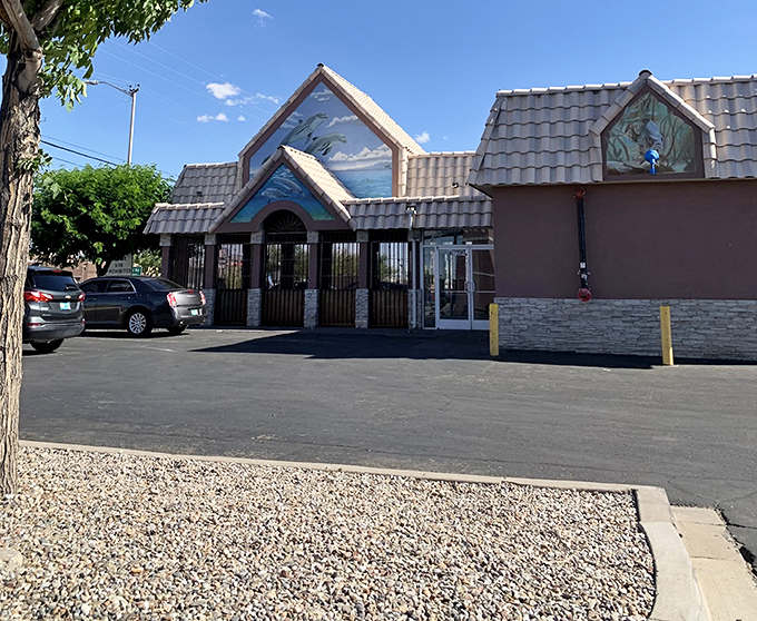 Ocean scenes painted above the high desert &ndash; Altamar's building is as unexpected as its fresh seafood treasures.