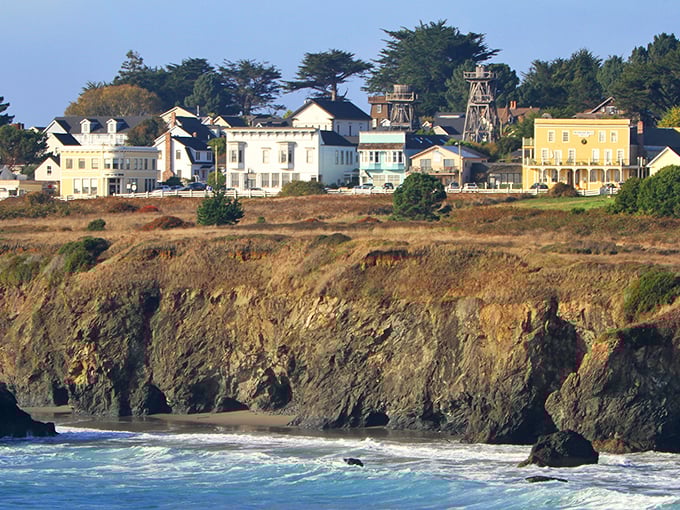 Historic water towers stand sentinel over this bluff-top village where every view is a postcard moment.