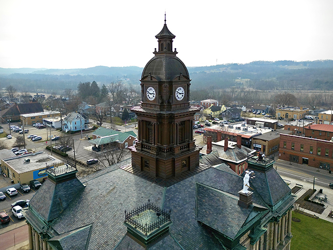 That magnificent courthouse clock tower in Millersburg keeps perfect time for people who finally have plenty of it. Retirement with a view!
