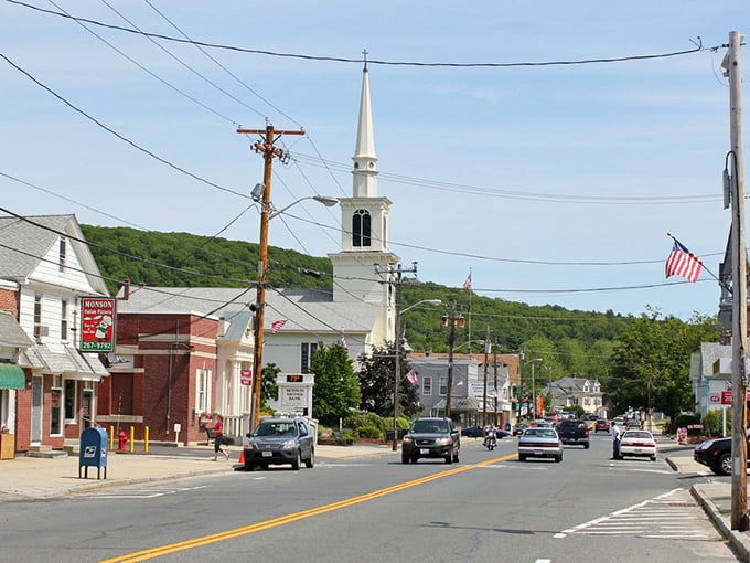 The American flag winds through Monson like a ribbon connecting past and present.