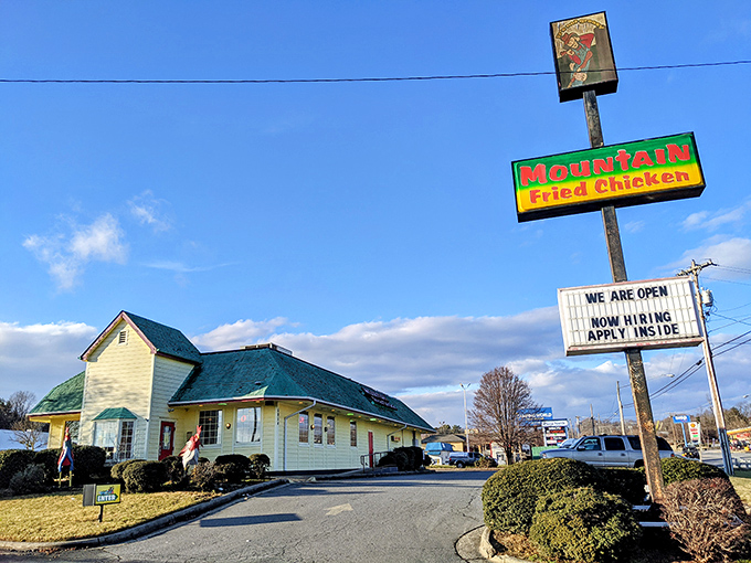 The "We Are Open" sign is wonderfully unnecessary - that chicken aroma would pull you in from miles away.