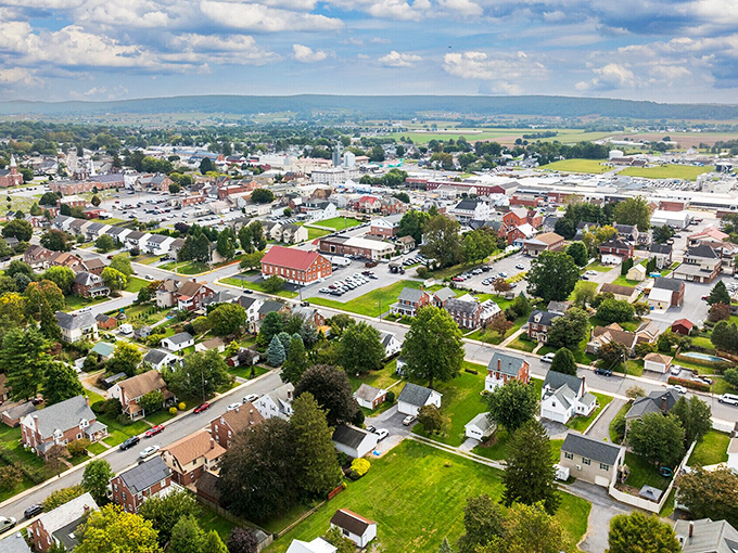 The view from New Holland reveals a patchwork quilt of farms that no Instagram filter could possibly improve.
