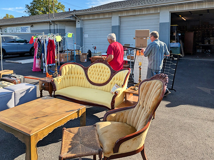 That yellow Victorian sofa isn't just a piece of furniture&mdash;it's a conversation starter waiting for its forever home.