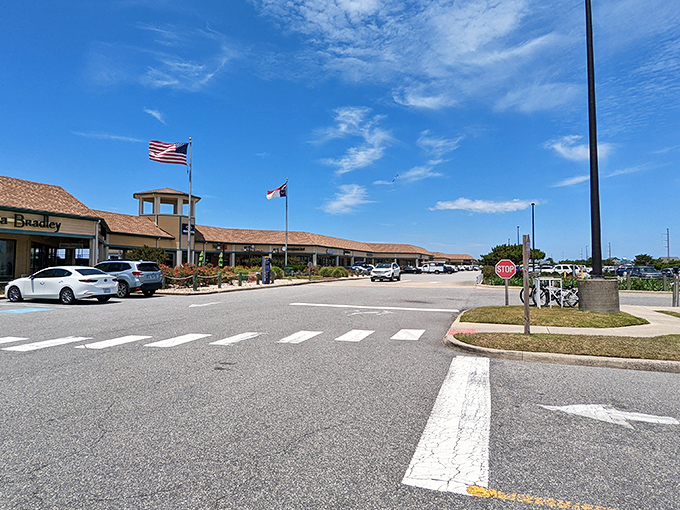Flags flutter in the sea breeze as shoppers hunt for treasures more reliable than buried pirate gold.
