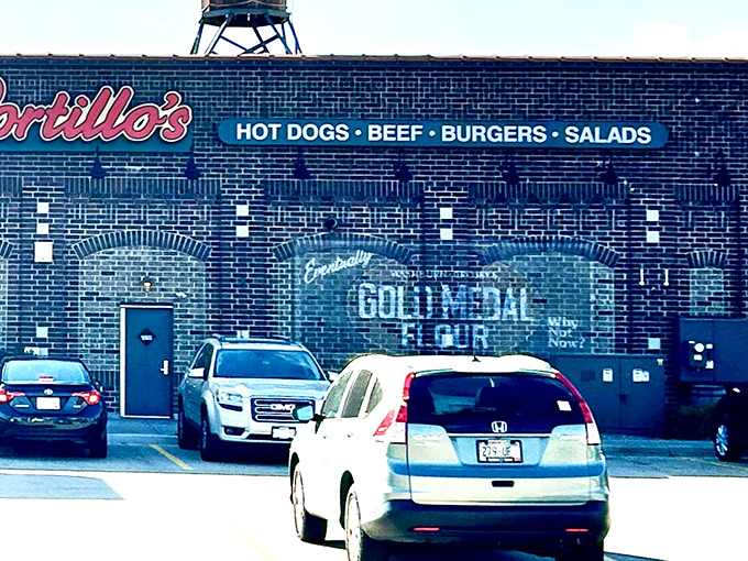 The Gold Medal Flour ghost sign might be the second most impressive thing here—right after those legendary Chicago dogs.