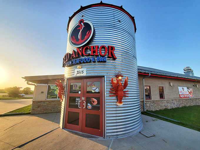 Sunset casts a golden glow on this nautical-themed treasure - Iowa's answer to a New England lobster shack.