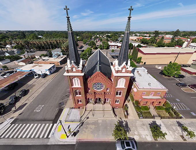 A historic church stands as the heart of Red Bluff's community, where neighbors still know each other and housing costs remain earthbound.