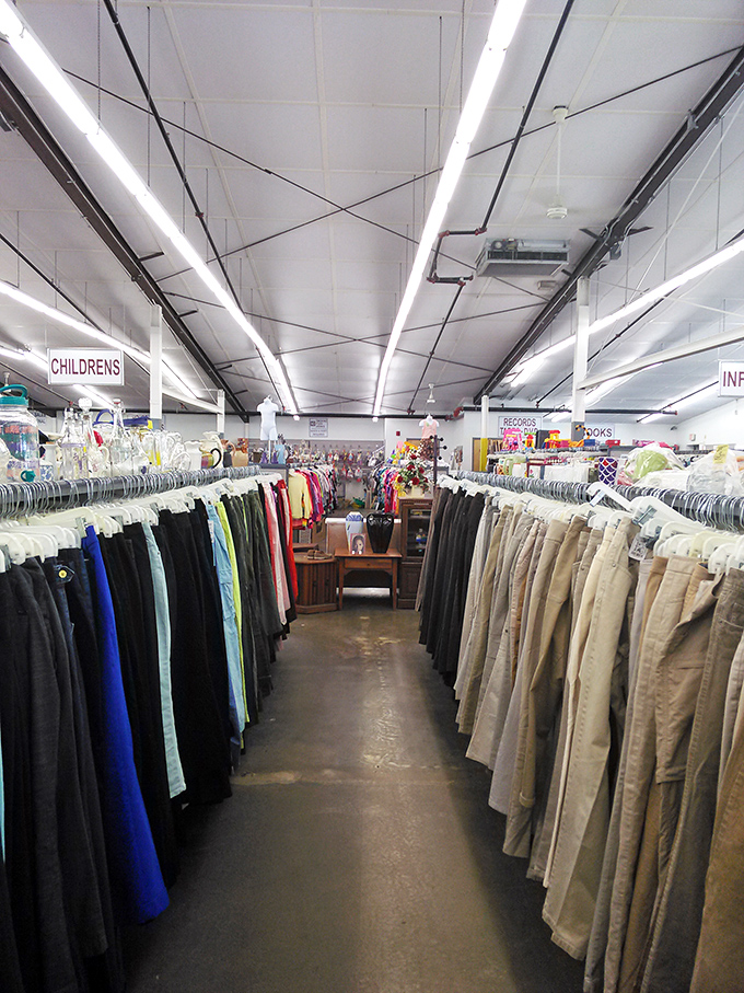Those endless clothing racks stretch like a fashion lover's dream - organized chaos never looked so promising.