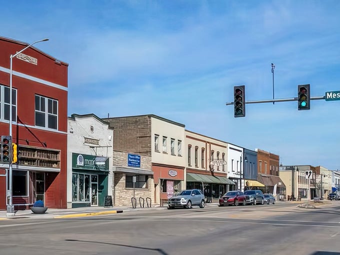 Modern storefronts blend seamlessly with classic architecture in this budget-friendly Wisconsin gem.