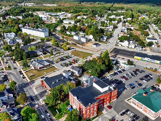 From above, this Strafford County hub shows off its perfect blend of charm and practicality.