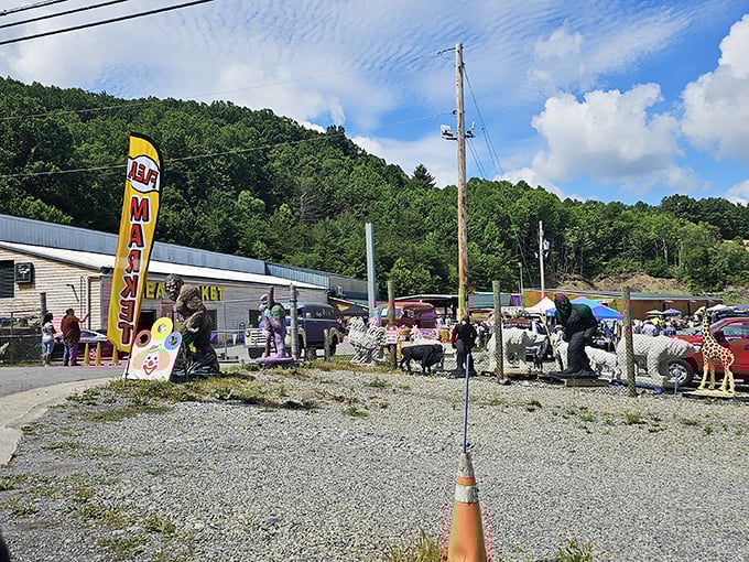 Rolling hills surround this outdoor marketplace where community spirit and great deals go hand-in-hand.