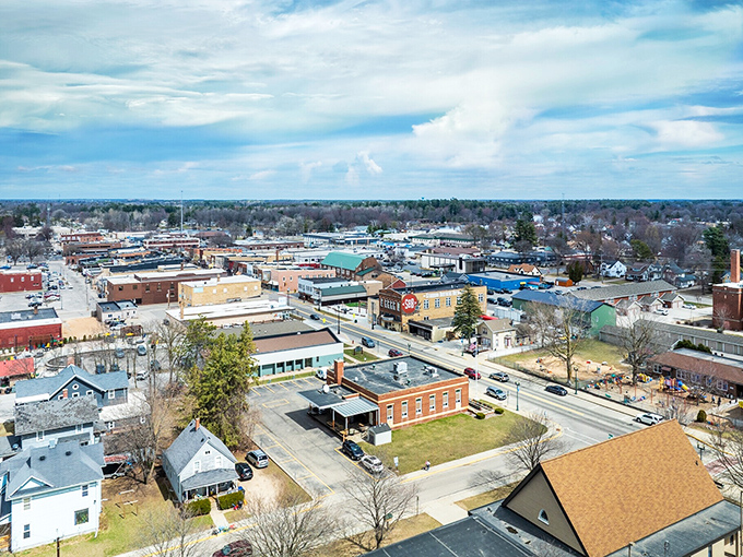 Shawano's aerial view over this lakeside community, promising clear skies and clearer retirement budgets ahead.