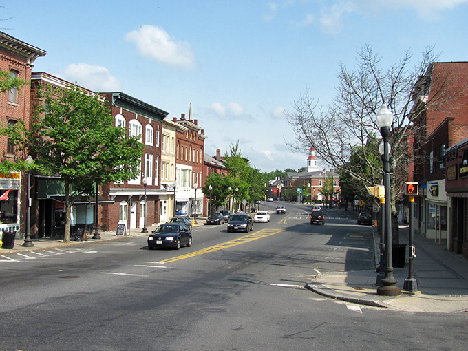 Historic buildings frame Southbridge's streets, where industrial heritage meets modern affordability for fixed-income living.