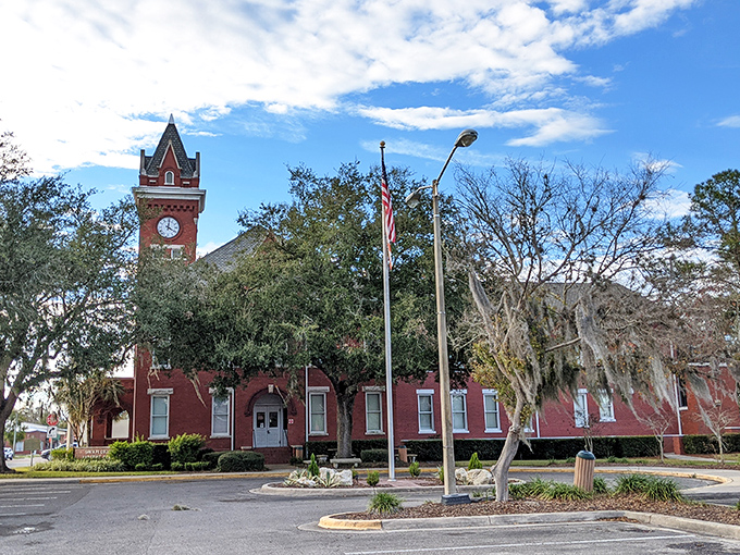 The iconic red brick courthouse in Starke stands as a timeless sentinel, watching over generations of residents enjoying North Florida's affordable lifestyle.