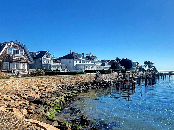 Weathered shoreline rocks and classic coastal homes prove that New England's seafaring heritage is still alive and breathtaking.