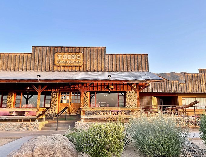 The wooden sign and rustic exterior of T-Bone Steakhouse promise mesquite-grilled perfection. Like finding a delicious secret in the Arizona landscape.