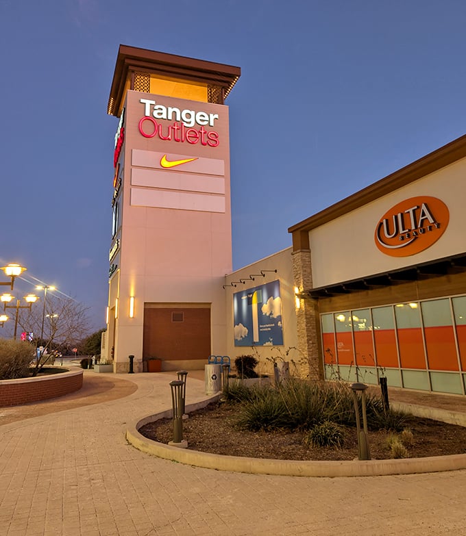 That classic Tanger design means business - clean lines, clear signage, and the promise of serious savings inside every store.