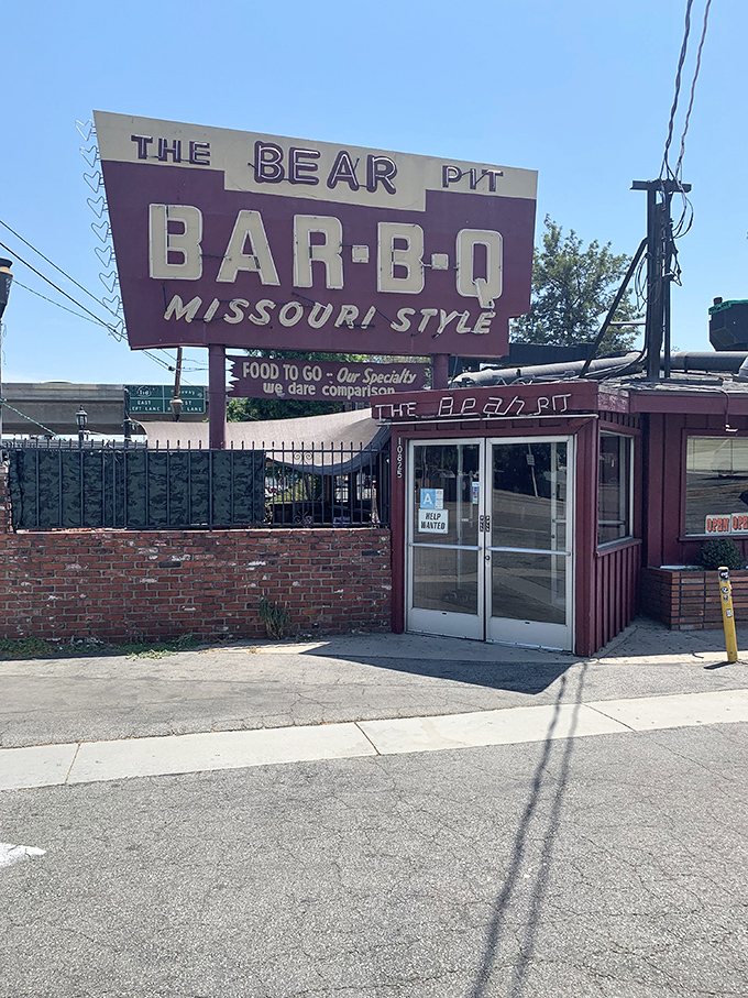 Old-school cool! The Bear Pit's entrance looks virtually unchanged since your parents' first date, and the BBQ inside is just as timeless.
