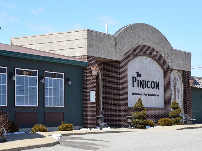 Sunlight highlights The Pinicon's distinctive architecture &ndash; where small-town Iowa meets upscale dining without an ounce of pretension.