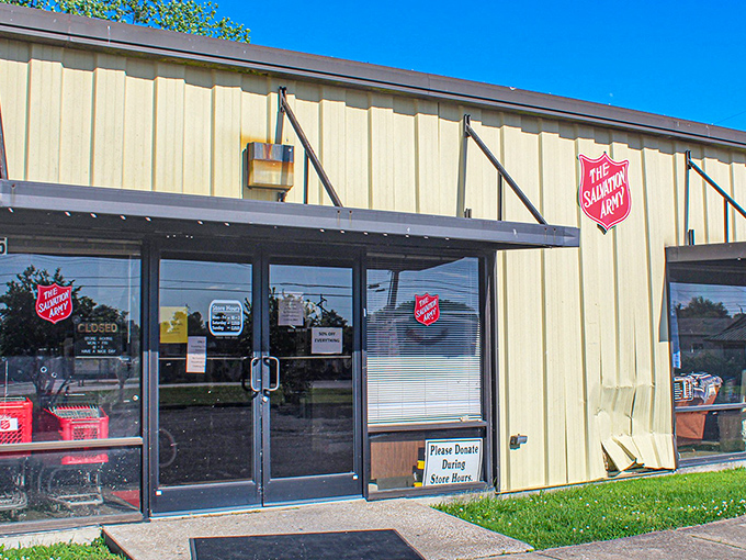 That iconic red shield means bargains inside. The Salvation Army store transforms shopping into an act of community.