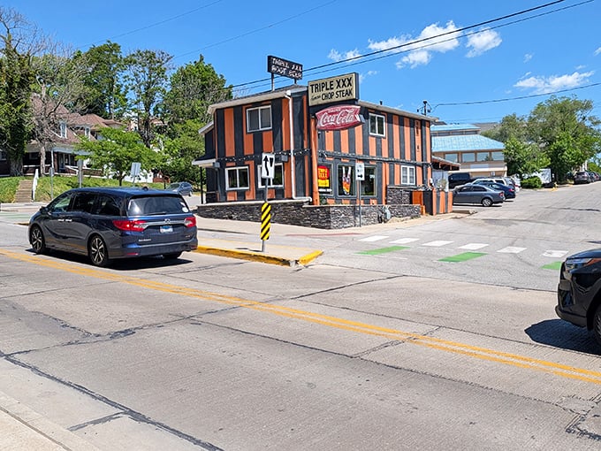 The American flag flies proudly outside this humble spot where breakfast dreams come true and the coffee never stops flowing.