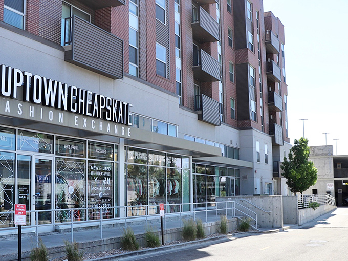 Those apartment towers above prove even city dwellers need their thrifting fix nearby.