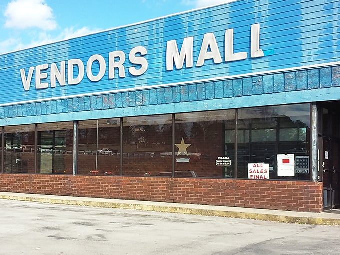 Vintage signage boldly declares this shopping destination, where "all sales final" means commitment to your bargain-hunting choices.