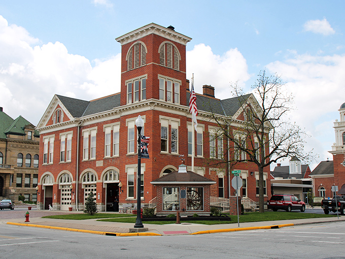 Downtown Wapakoneta's red brick charm creates the perfect backdrop for Neil Armstrong's hometown pride.