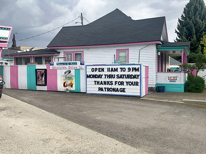 Classic Americana lives on at Westside Drive In. That "Open 11AM to 9PM" sign might as well read "Hours of Happiness."