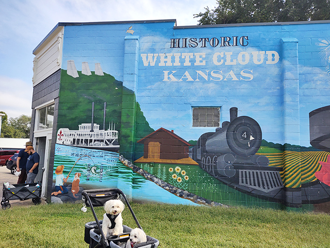 Small-town charm meets artistic expression in this delightful tribute to Kansas railroad heritage and community pride.