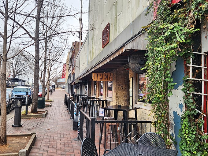 The outdoor seating at Wildwood Tavern invites you to linger over your hot dog like you've got nowhere more important to be.